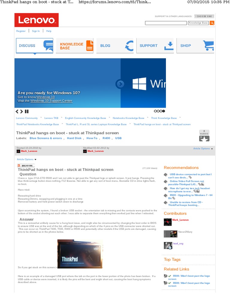 Are You Ready For Windows 10?: Thinkpad Hangs On Boot - Stuck at ...