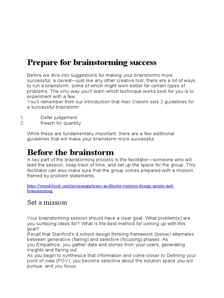 01 Prepare For Brainstorming Success | PDF | Brainstorming | Design ...