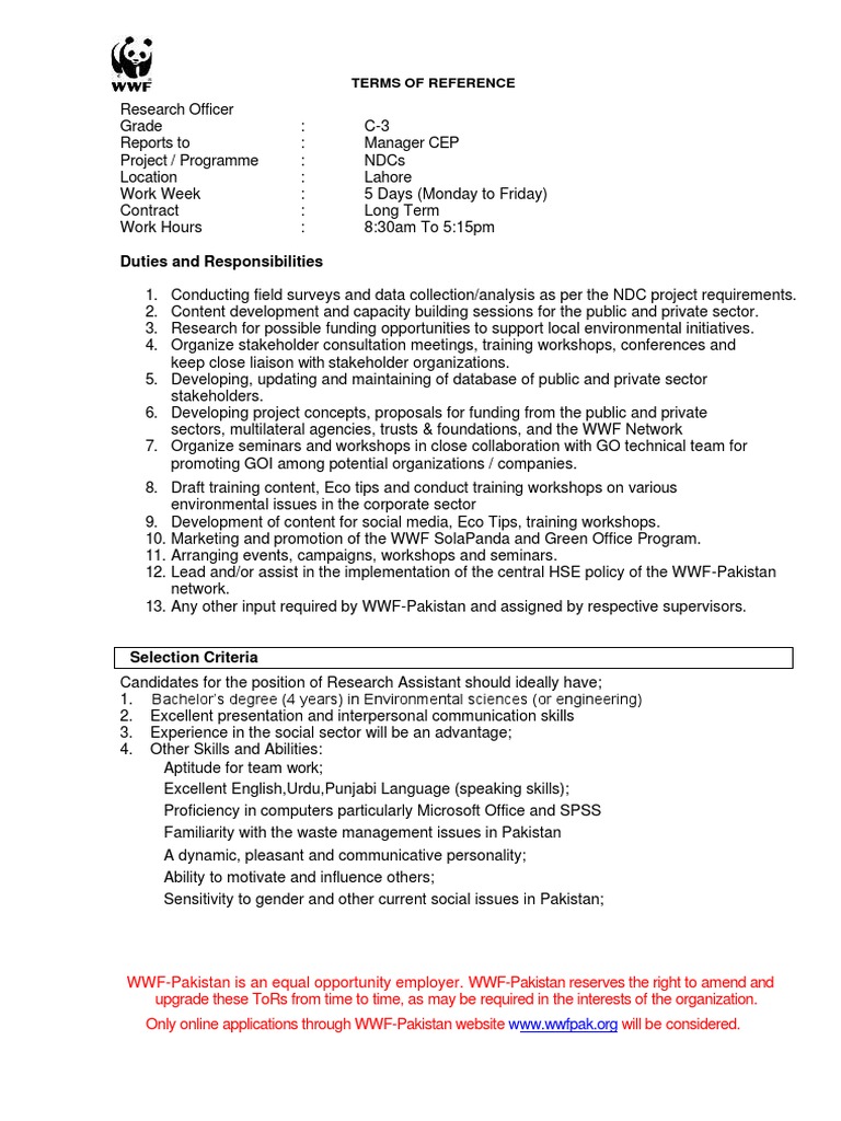 Duties and Responsibilities: Terms of Reference | PDF | Communication ...