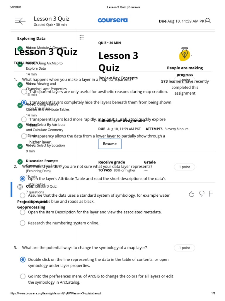 Lesson 3 GIS Quiz Overview | PDF | Arc Gis | Information Technology