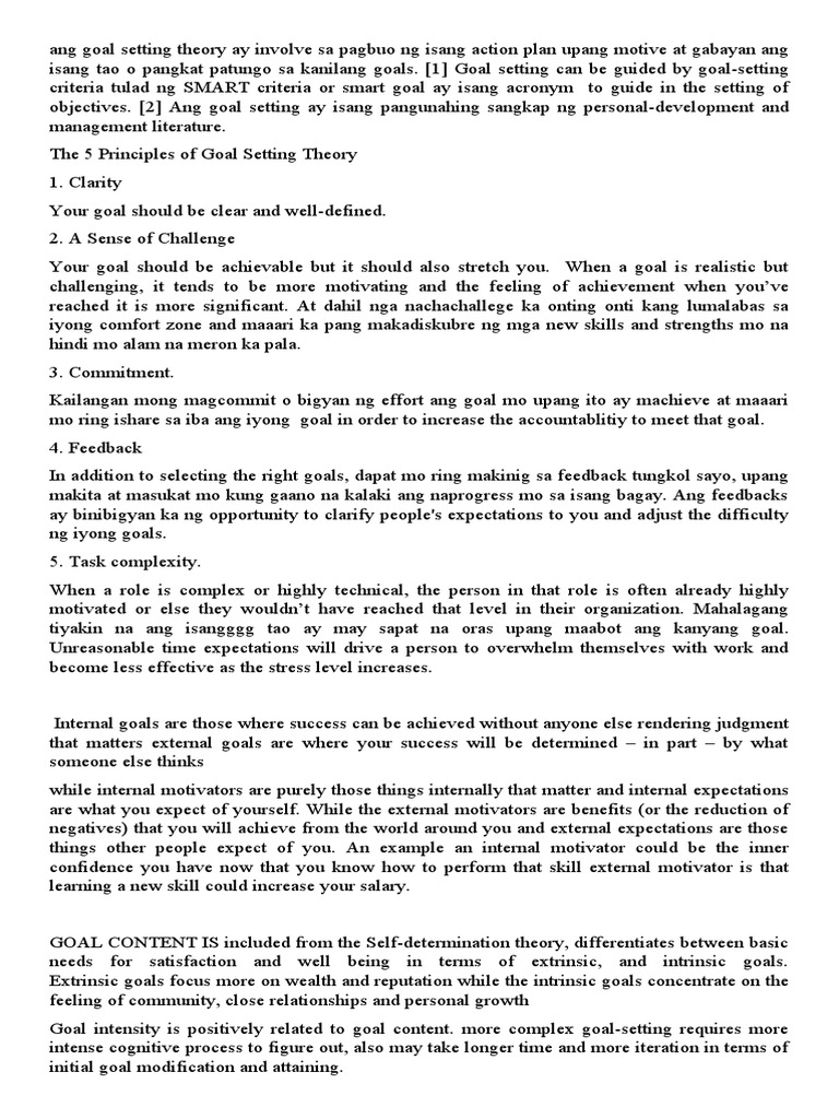 The 5 Principles of Goal Setting Theory | PDF | Goal | Goal Setting