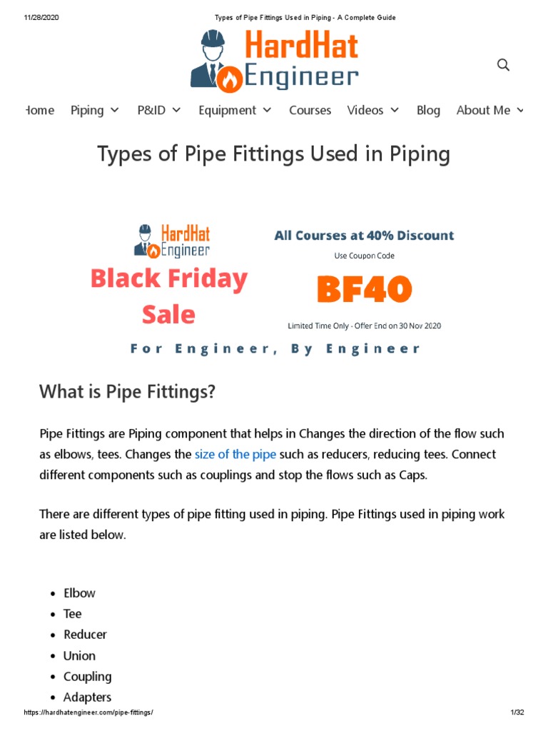 Types of Pipe Fittings Used in Piping - A Complete Guide | PDF | Pipe ...