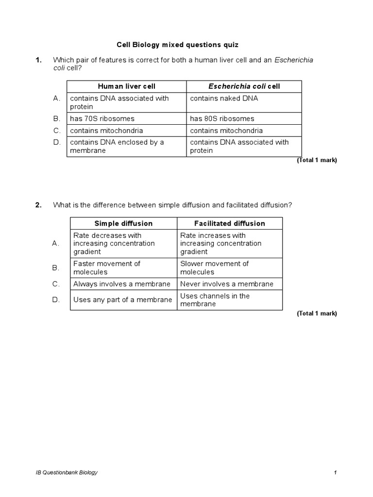 Mixed Mitosis Quiz Questions | PDF | Mitosis | Cell (Biology)