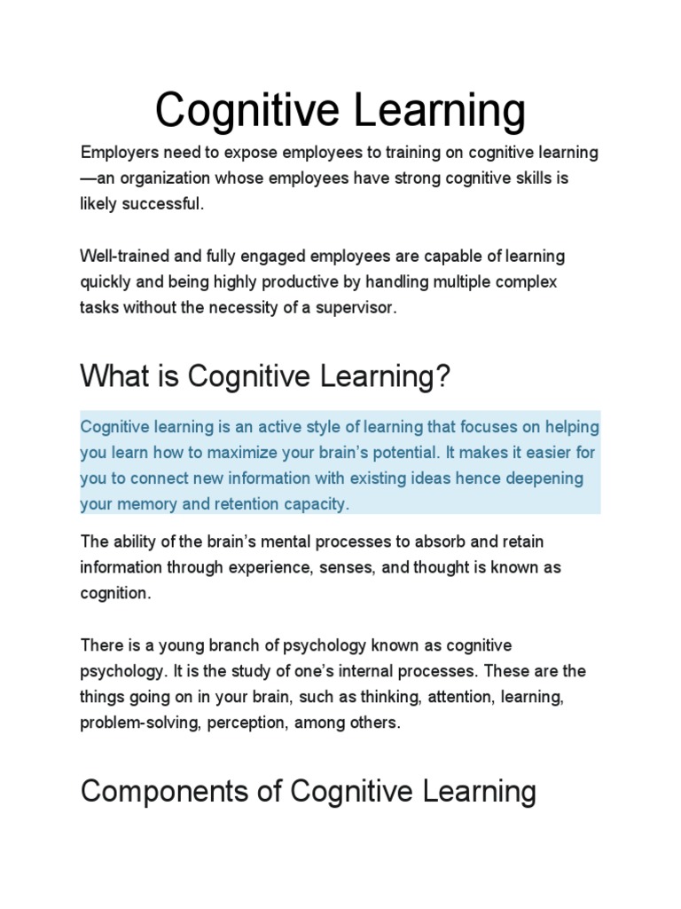 What Is Cognitive Learning? | PDF | Learning Theory (Education) | Learning