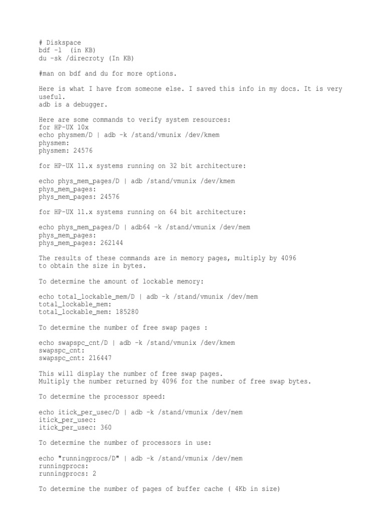 HP-UX System Resource Commands | PDF