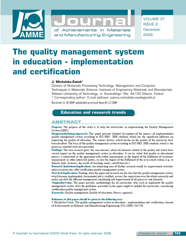 SL - Application of QMS in Education | PDF | Quality Management ...