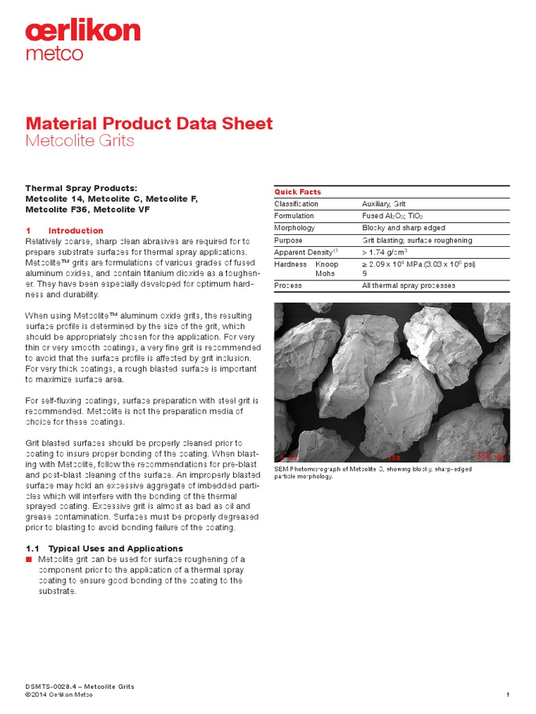 Material Product Data Sheet Metcolite Grits: Quick Facts | PDF | Wafer ...