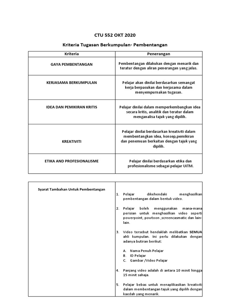 Panduan Pembentangan Dan Kertas Kerja Bertulis Ctu 552 Okt 2020 Umz | PDF