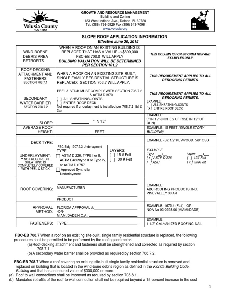 Slope Roof Application Information: Effective June 30, 2015 | PDF ...