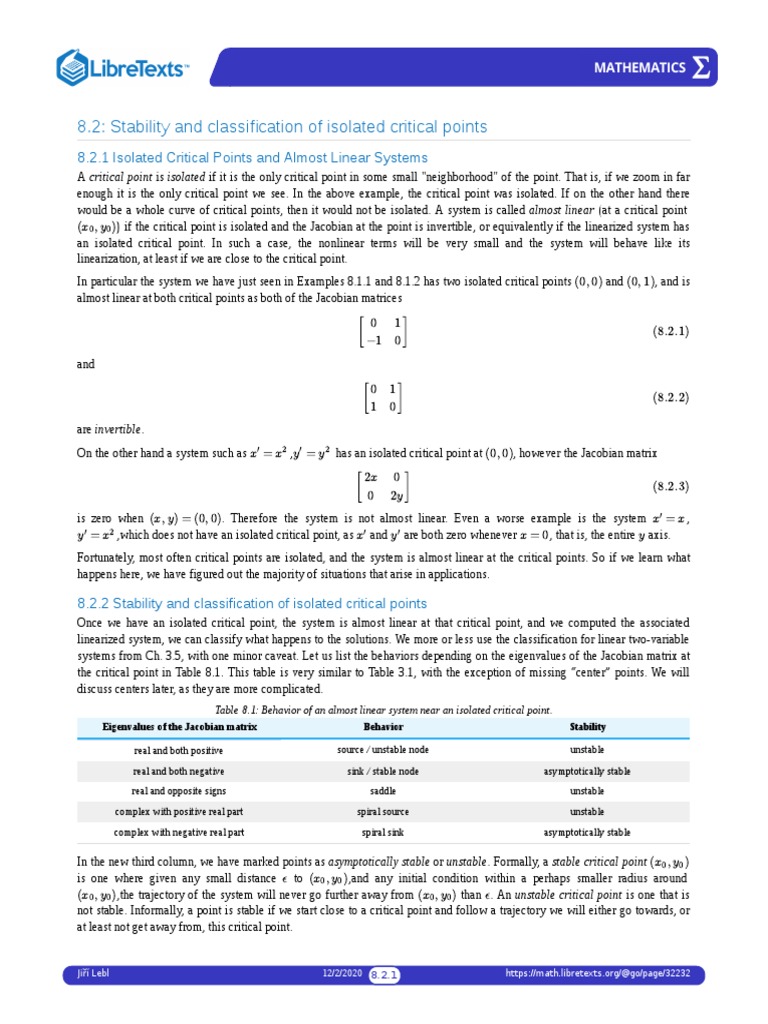 8.2: Stability and Classi Cation of Isolated Critical Points | PDF ...