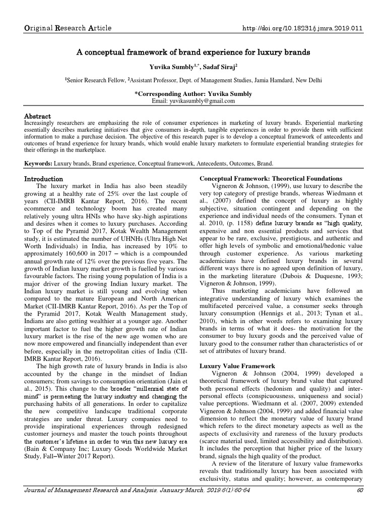 A Conceptual Framework of Brand Experience For Luxury Brands | PDF ...
