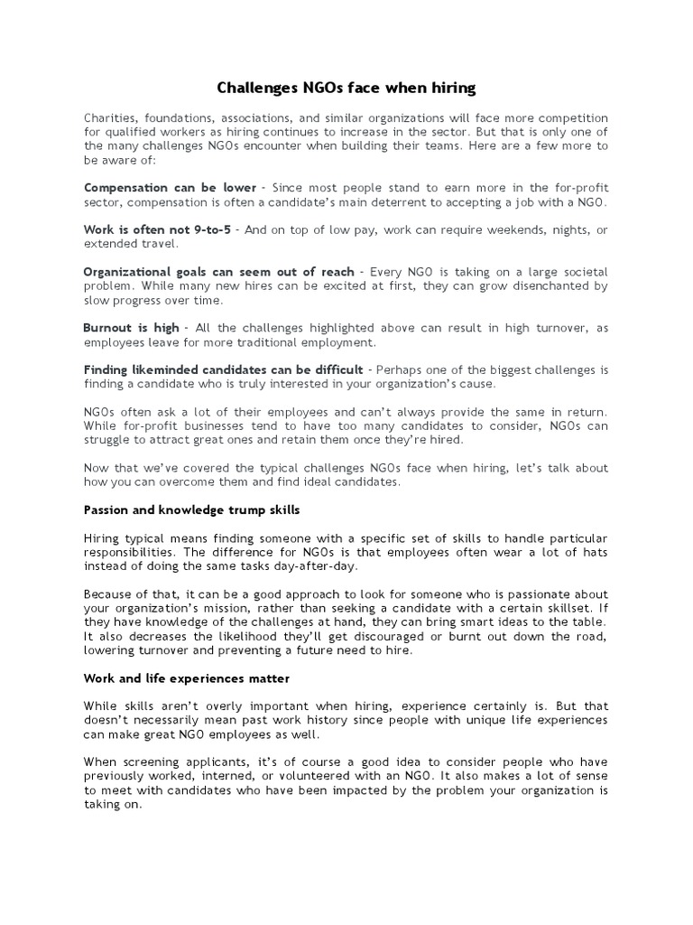 NGO Hiring Challenges & Solutions | PDF | Turnover (Employment) | Non ...