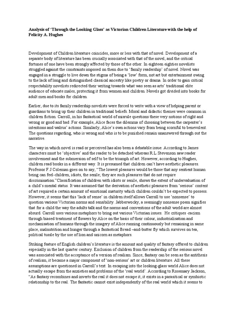 Analysis of Through The Looking Glass' As Victorian Children Literature ...