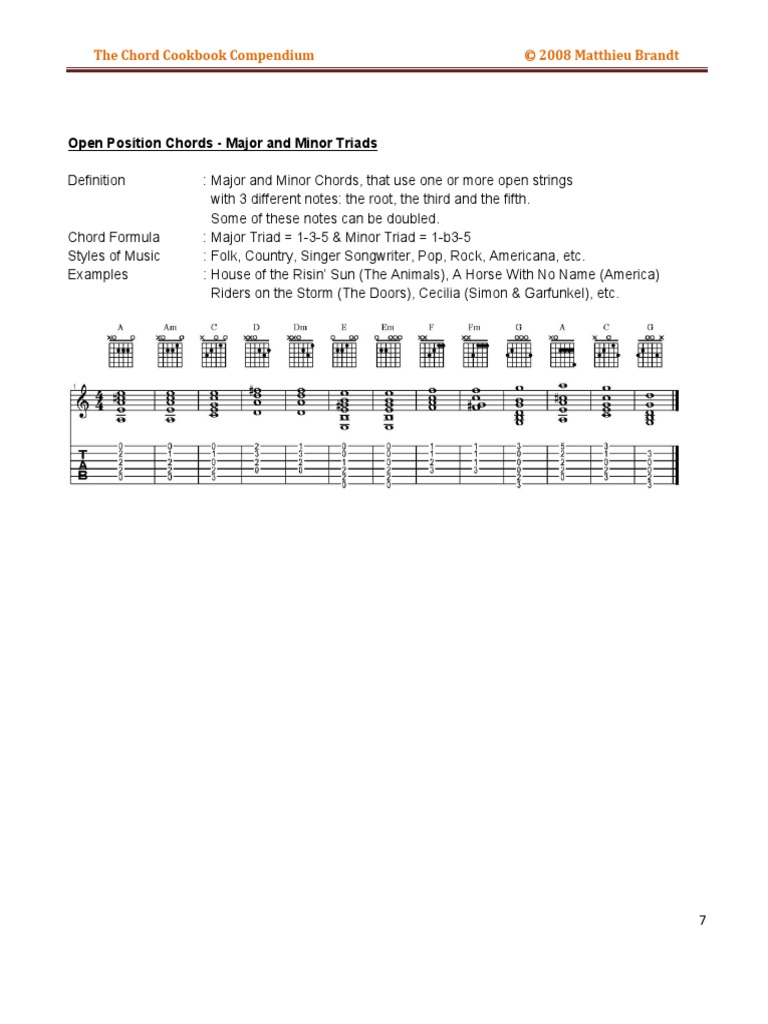 Open Position Chords - Major and Minor Triads | PDF