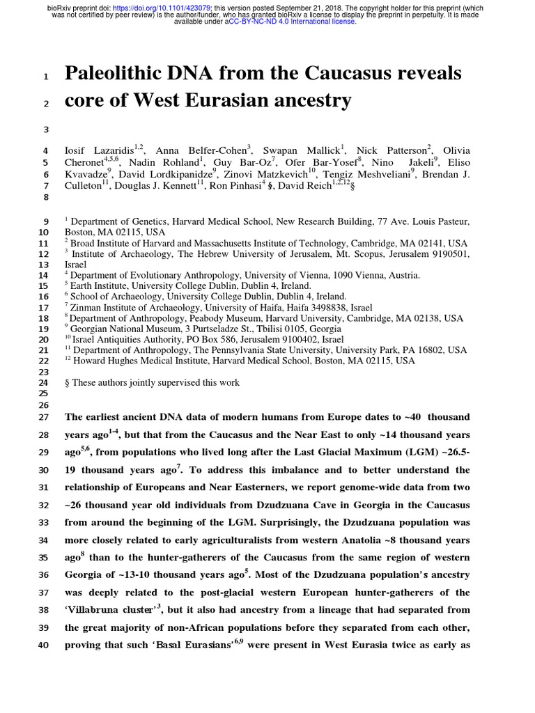 Paleolithic DNA From The Caucasus Reveals 2 Core of West Eurasian ...