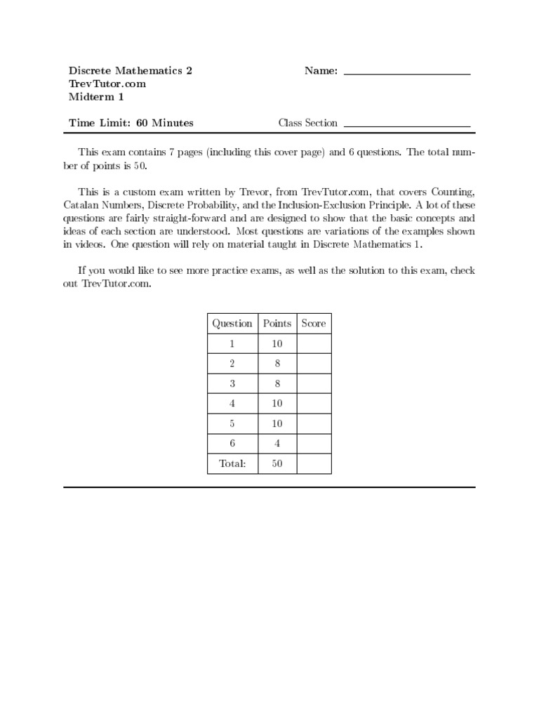 Discrete Math 2 Midterm 1 | PDF | Discrete Mathematics | Mathematical Concepts