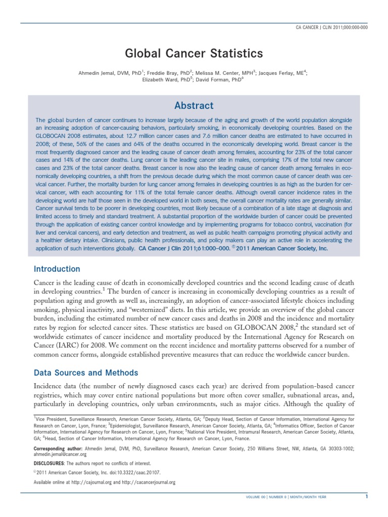 Global Cancer Statistics Overview 2008 | PDF | Cancer | Breast Cancer