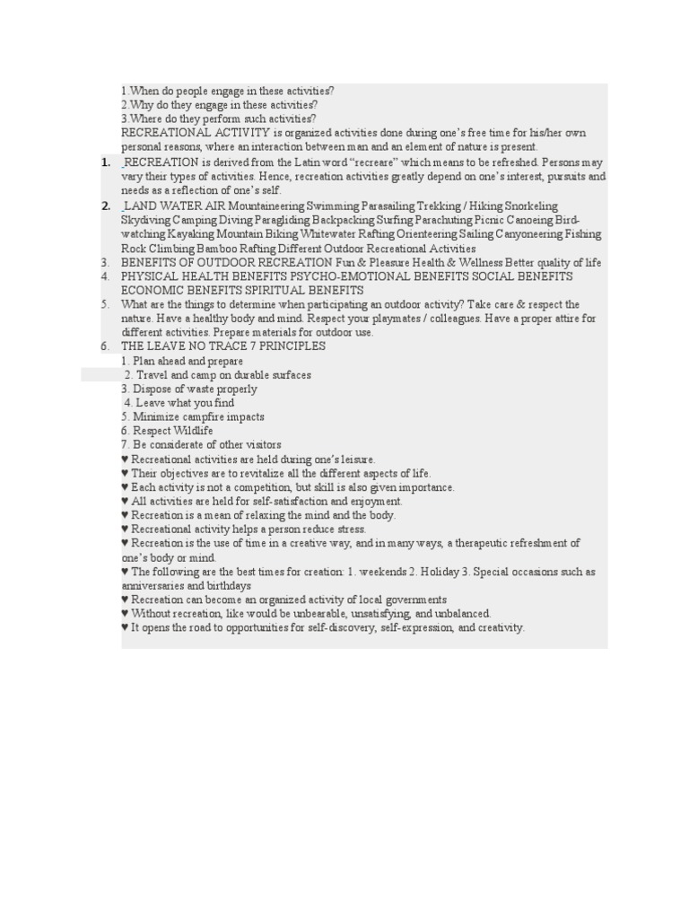The Benefits of Outdoor Recreational Activities and Principles for ...