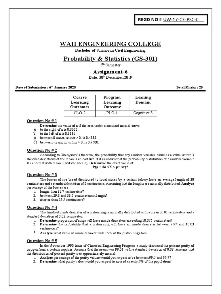 Probability Assignment 6 PDF | PDF | Normal Distribution | Scientific ...