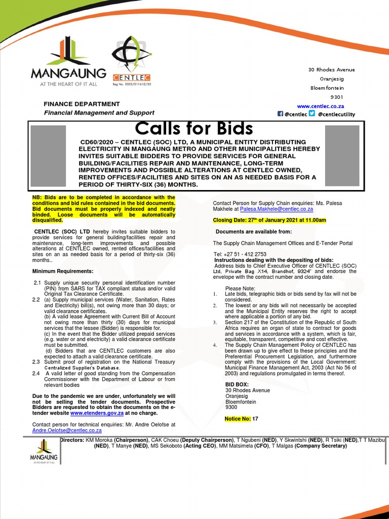Advertisement Bid CD60-2020 | PDF | Lease | Policy