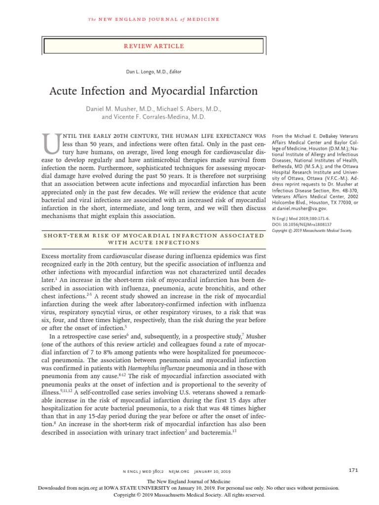 Acute Infection and Myocardial Infarction: Review Article | PDF ...