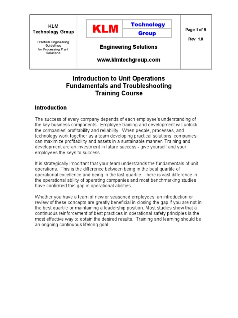 Introduction To Unit Operations Fundamentals and Troubleshooting ...