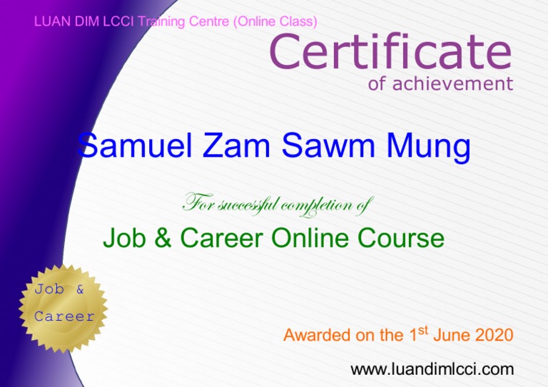 Certificate of Achievement - Job & Career Course | PDF