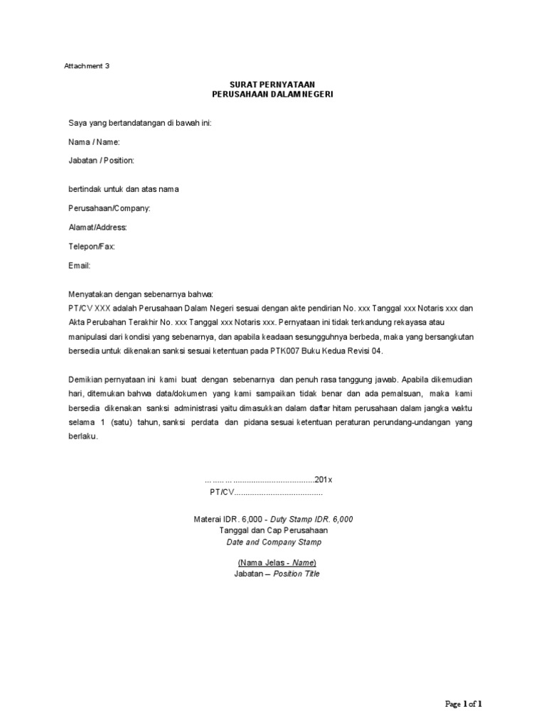 Surat Pernyataan PDN (Template) | PDF