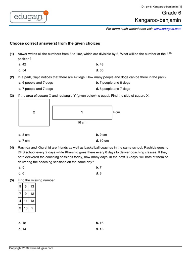 Grade 6 Kangaroo | PDF | Geometry | Teaching Mathematics