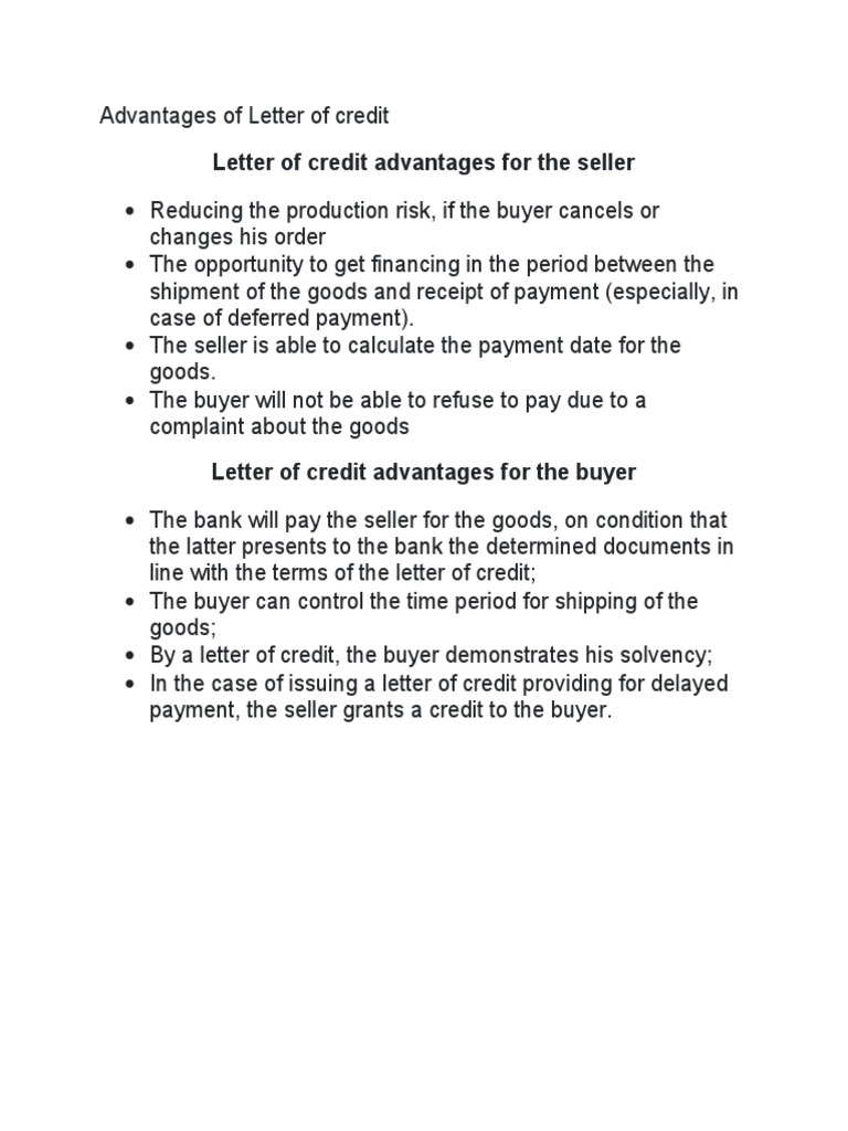 Letter of Credit Advantages | PDF
