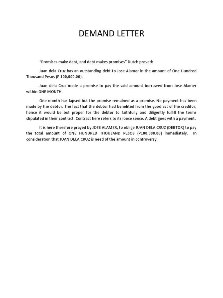 LEGAL WRITING Demand Letter | PDF | Consideration | Debtor