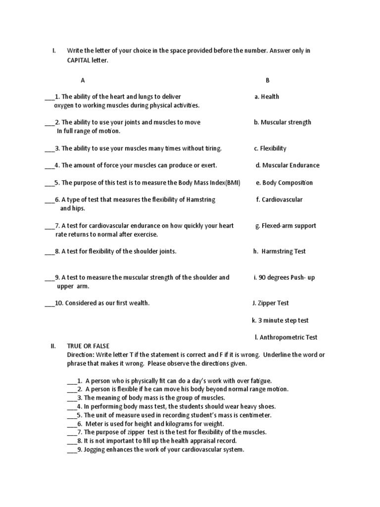 PHYSICAL EDUCATION QUESTIONNAIRE For PED8 | PDF | Physical Fitness ...