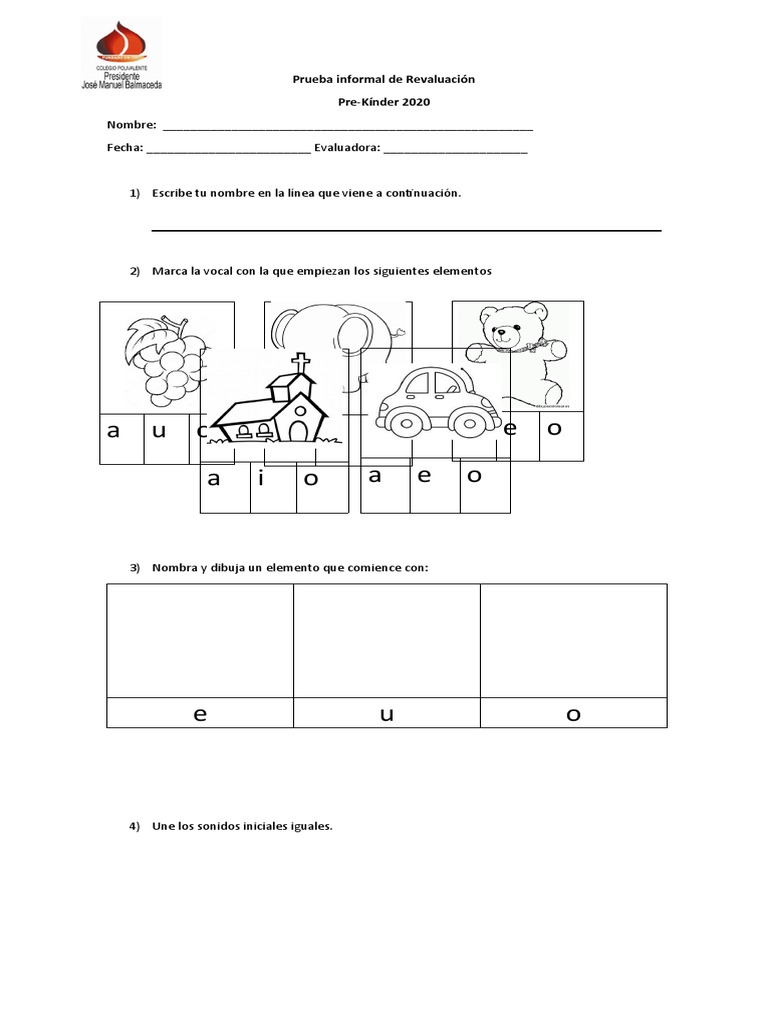 Prueba de Pre-Kinder 2020 | PDF