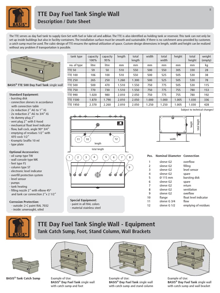 TTE Day Fuel Tank Single Wall: Description / Date Sheet | PDF | Pump ...