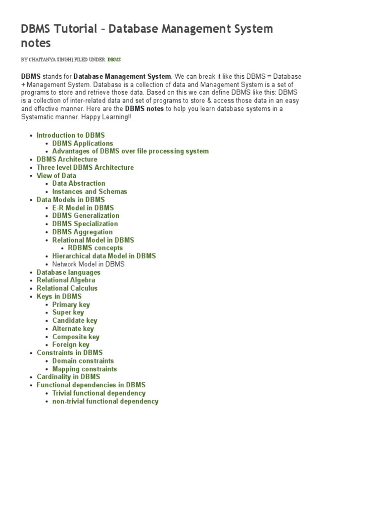 DBMS Tutorial 1 | PDF