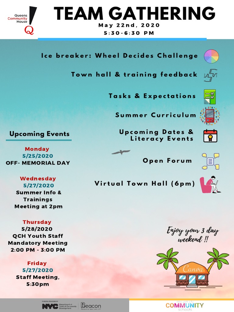 Team Gathering Agenda and Upcoming Events | PDF | Communication