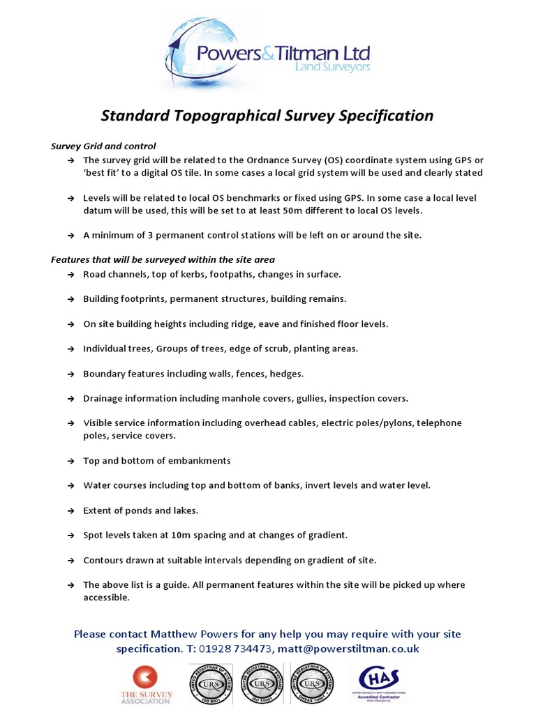 Standard Survey Specifications | PDF | Surveying | Topography