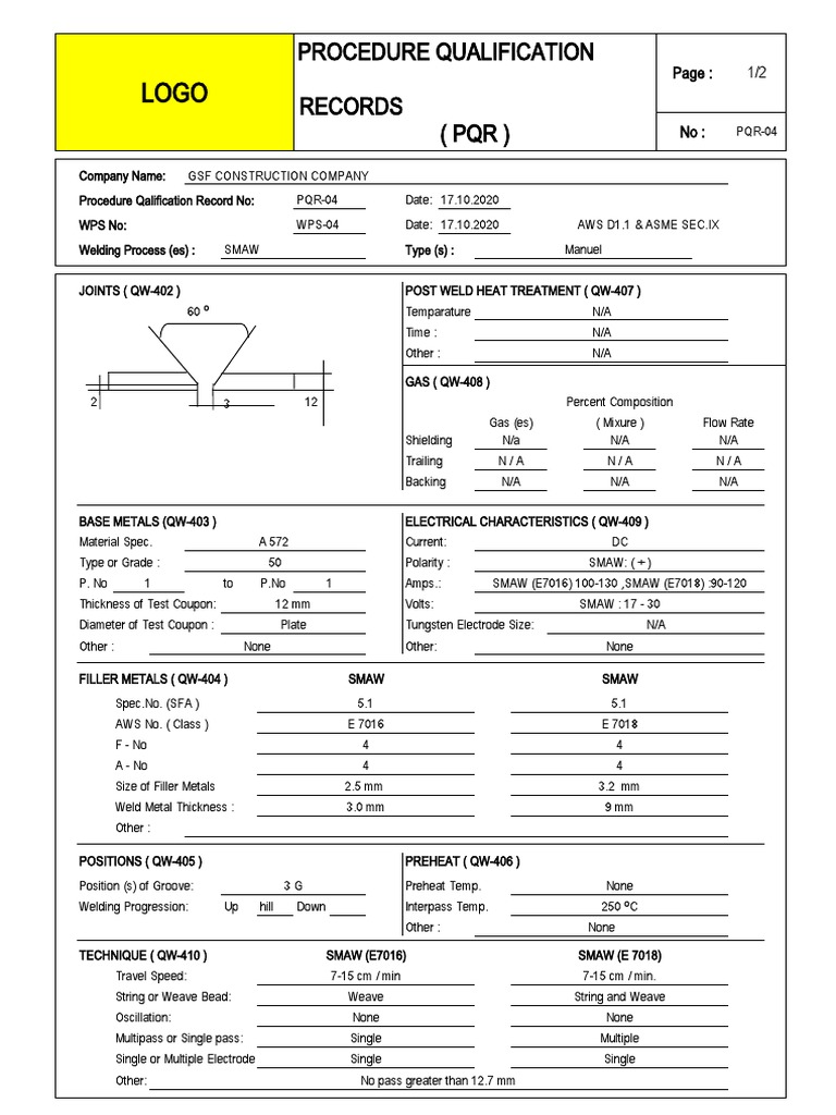 Procedure Qualification Records (PQR) : KAL.f.009 REV:01 01.07.2002 ...