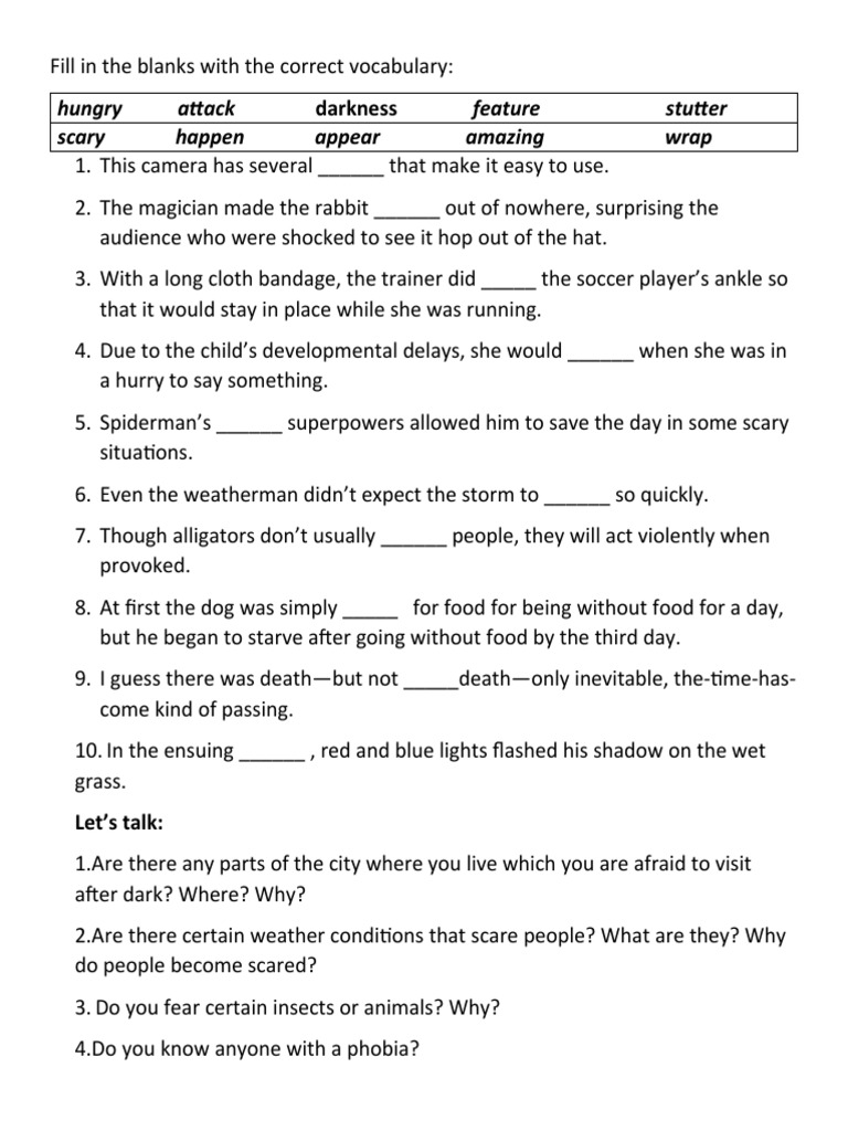 Vocabulary Fill-in-the-Blanks Exercise | PDF