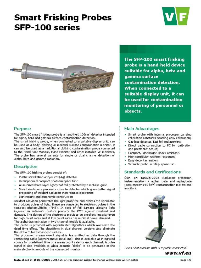 SFP-100 Smart Frisking Probe Overview | PDF | Nuclear Physics | Forms ...