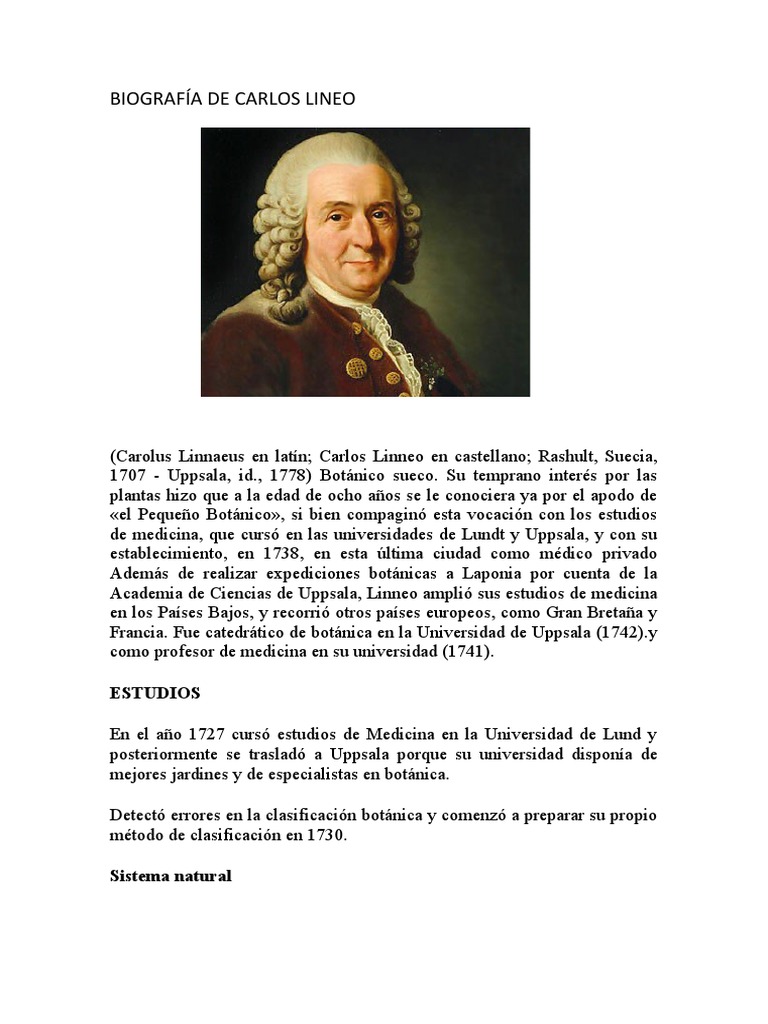 Biografía de Carlos Lineo | PDF | Eucariotas | Plantas