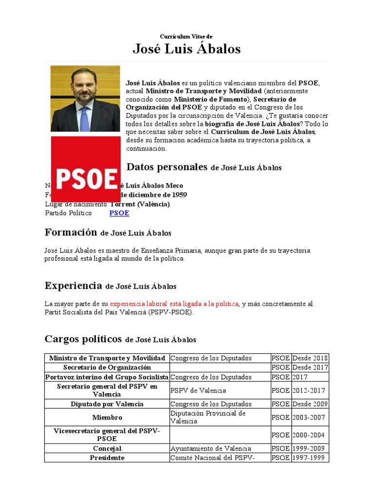 Curriculum Jose Luis Avalos | PDF | España | Gobierno de españa
