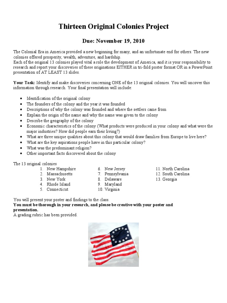 Thirteen Original Colonies - PROJECT | PDF | Thirteen Colonies | Cognition