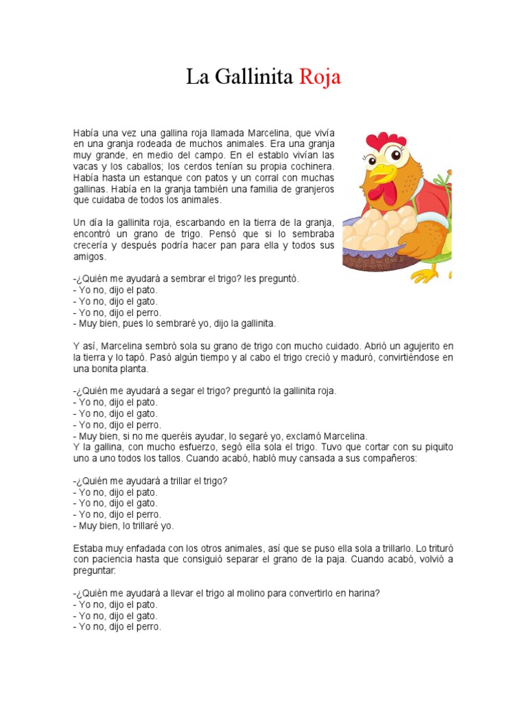 Cuento La Gallinita Roja | PDF | Panes | Ganadería