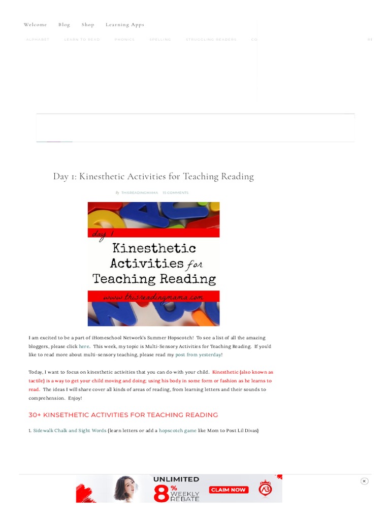 Kinesthetic Activities For Teaching Reading | PDF | Phonics | Cognition