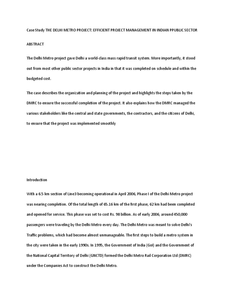 Case Study THE DELHI METRO PROJECT | PDF | Delhi | Rapid Transit