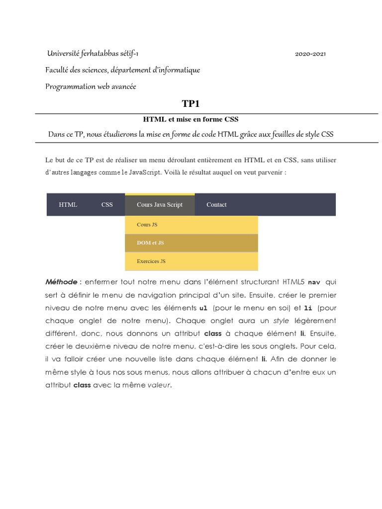 Menu Web en HTML et CSS | PDF