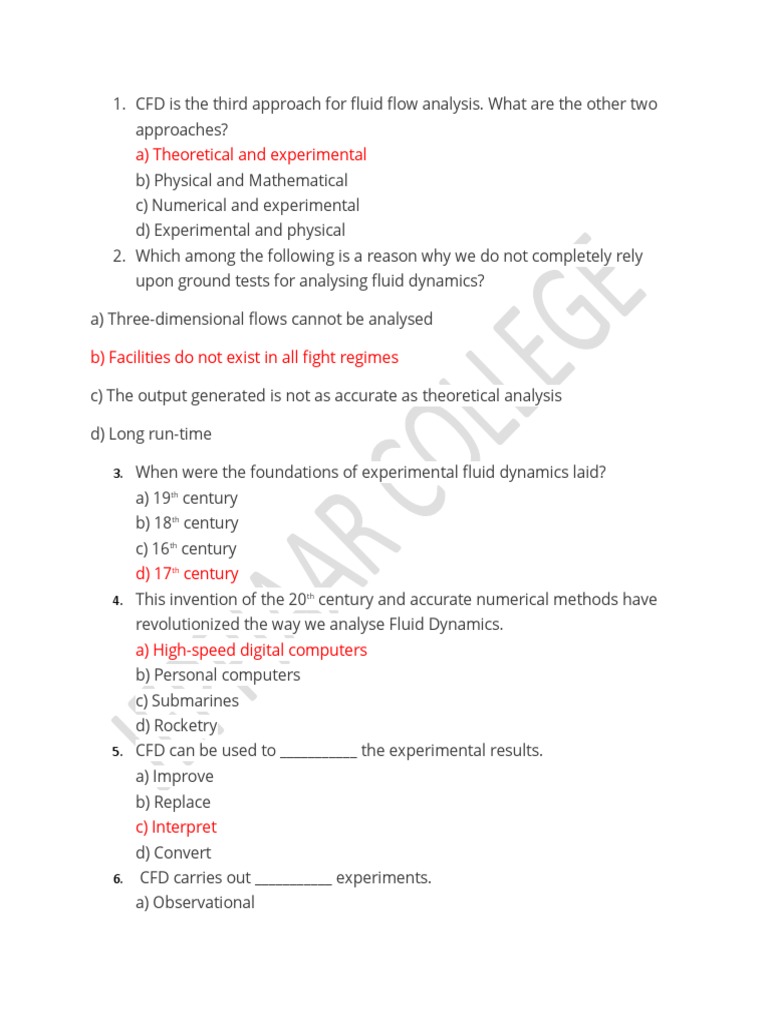 CFD MCQ QP and Answer | PDF | Turbulence | Computational Fluid Dynamics