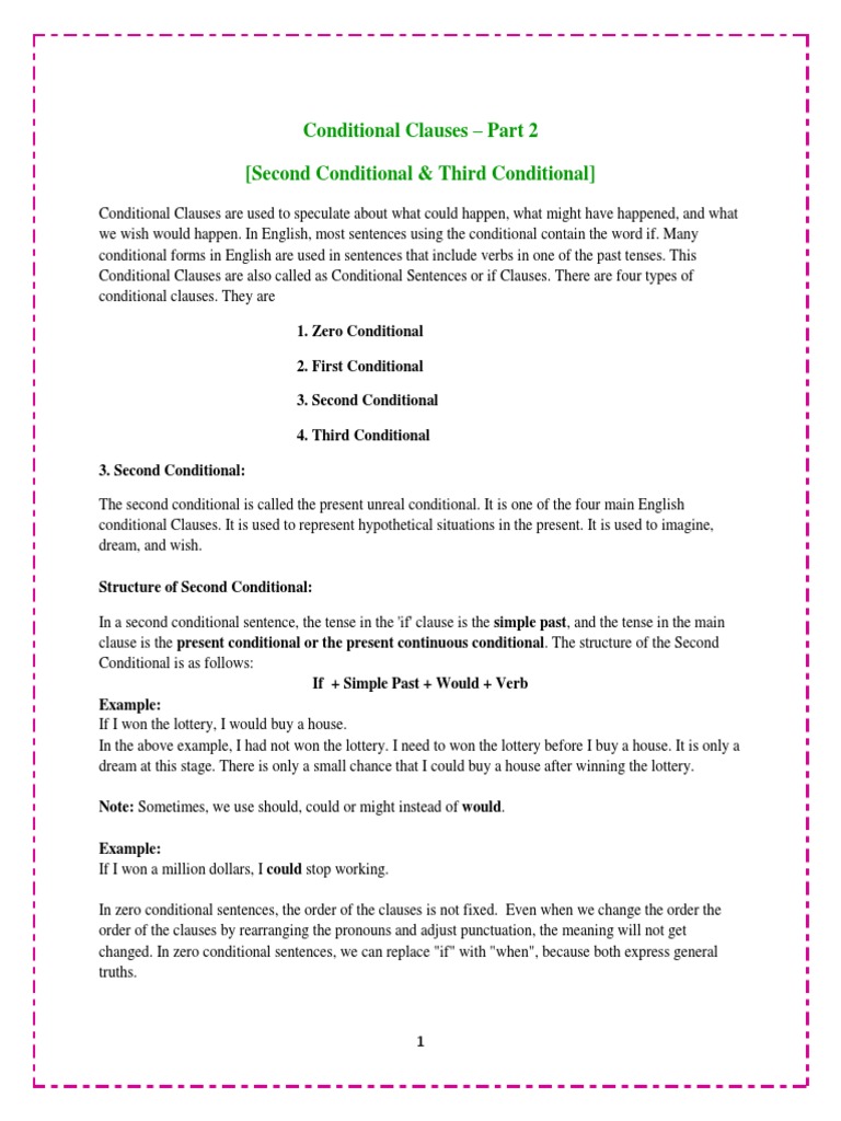 Conditional Clauses - Part 2 (Second Conditional & Third Conditional) | PDF | Linguistics | Grammar