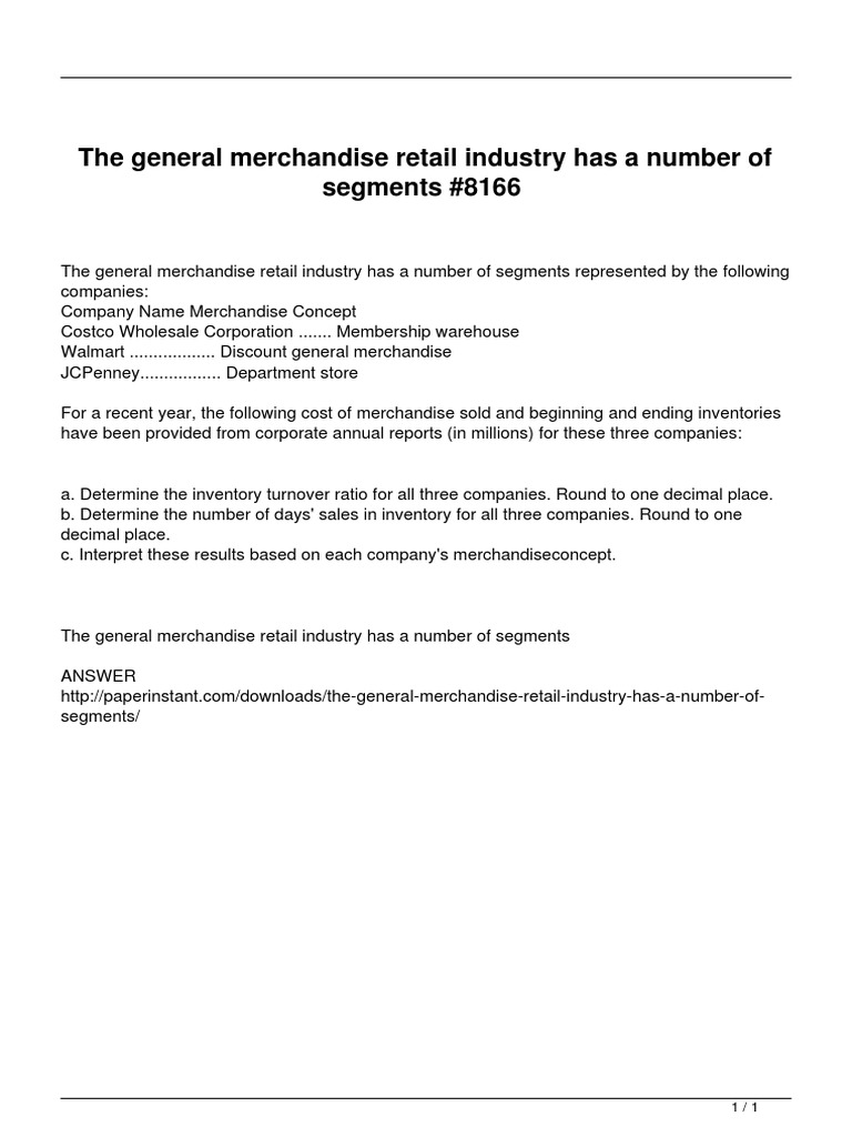 The General Merchandise Retail Industry Has A Number of Segments | PDF